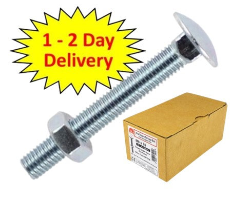 M10 x 100 mm Timco Carriage / Coach Bolts & Hex Nuts - Bright Zinc pla ...